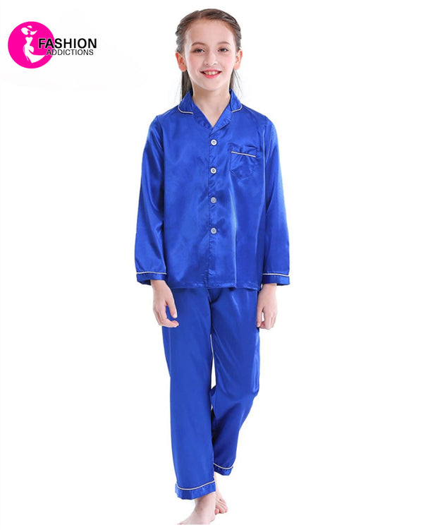 Silk Pajamas Set For Girls | Royal Blue – Fashion Addictions